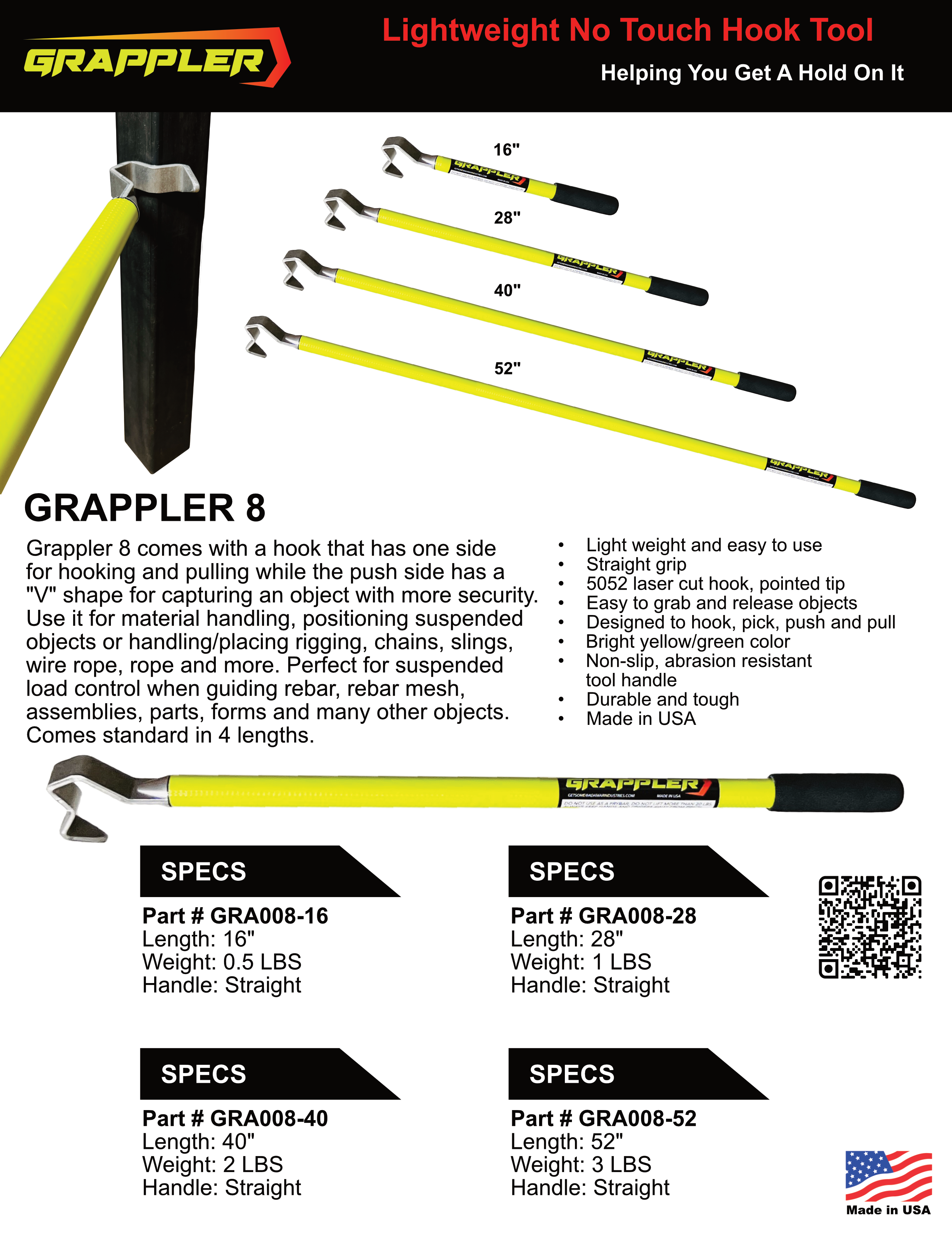 Grappler 8 Hand Safey Hook Tool. Lightweight Hand Safety Tool Used To ...